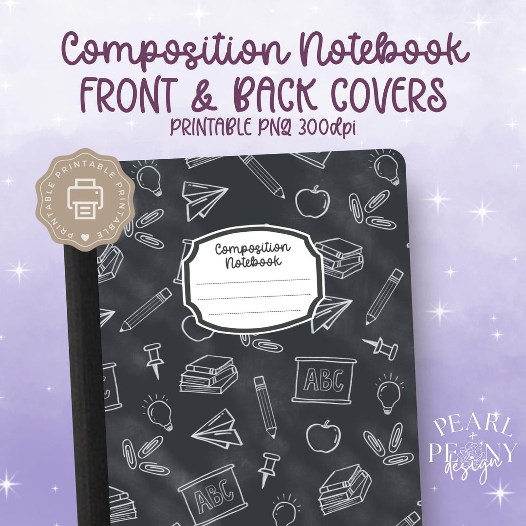 PRINTABLE Composition Notebook Cover PNG, DIY Back to School Journal ...