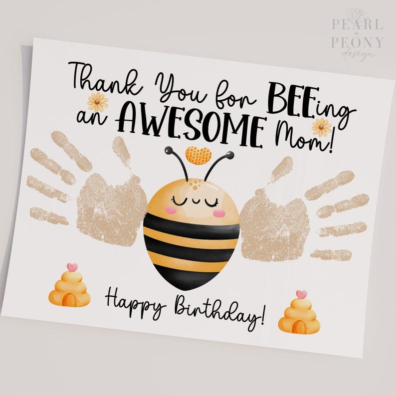 PRINTABLE Happy Birthday Handprint Art Craft for Mom, Honey Bee, Gift ...