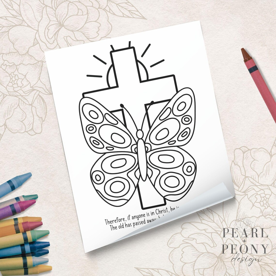 PRINTABLE Christian Easter Coloring Page, Butterfly Cross Coloring ...