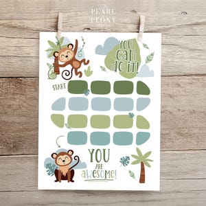 PRINTABLE Cute Monkey Reward Chart, Kids Chore Chart, Routine Sticker ...