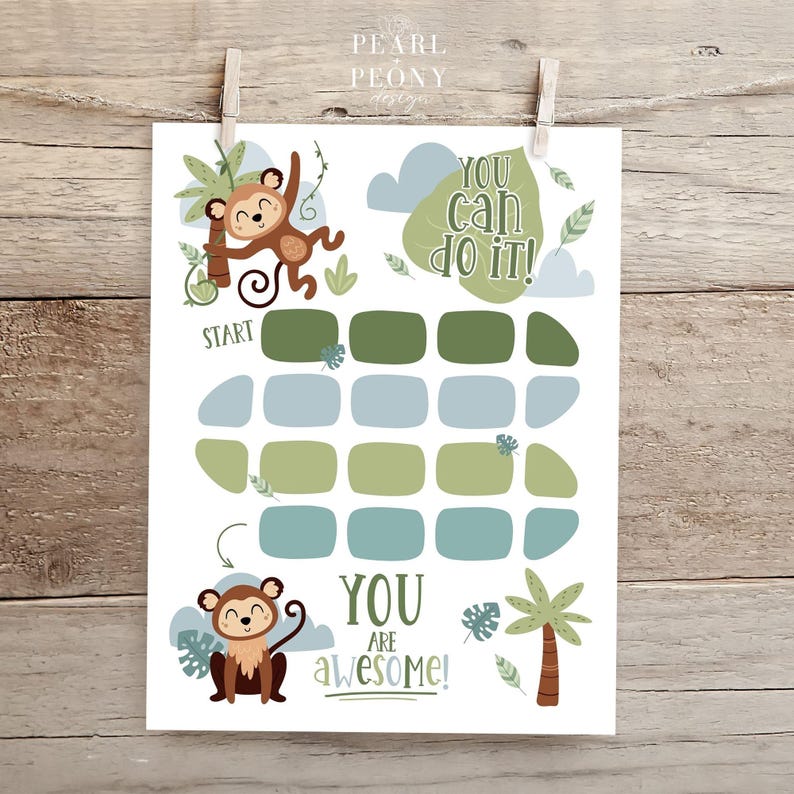 PRINTABLE Cute Monkey Reward Chart, Kids Chore Chart, Routine Sticker ...