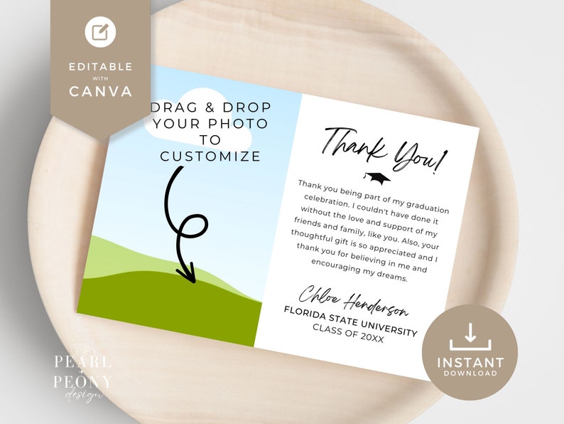 Graduation Photo Card Thank You Note Template Minimalist Graduation ...