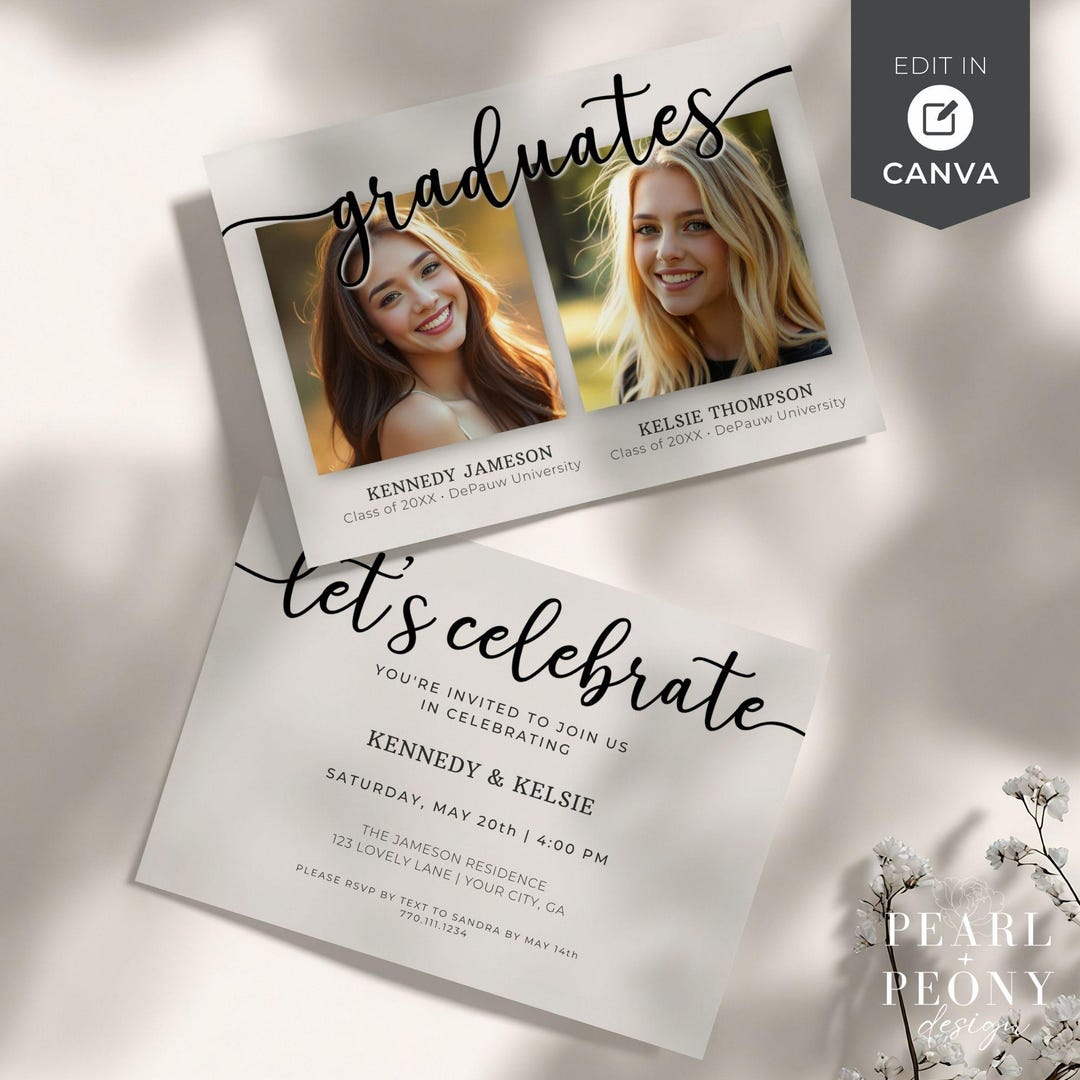EDITABLE Dual Graduation Party Invitation TEMPLATE, Joint Twins ...