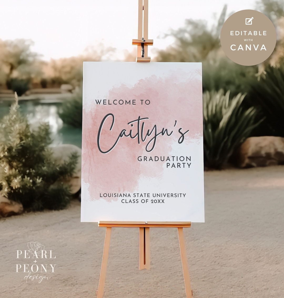 EDITABLE Graduation Party Welcome Sign Template | Blush Pink Watercolor ...