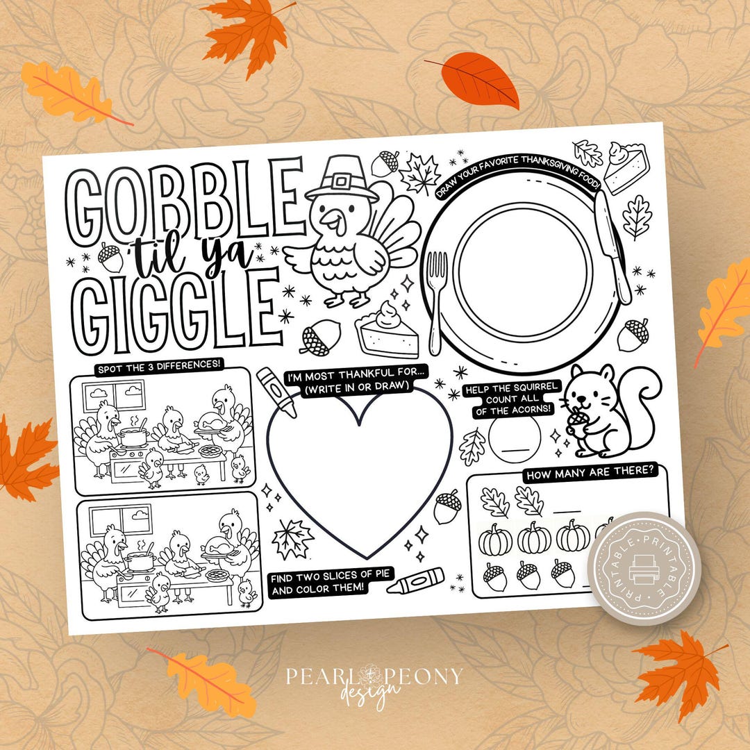 PRINTABLE Thanksgiving Placemat, Gratitude Activity Sheet, Coloring ...