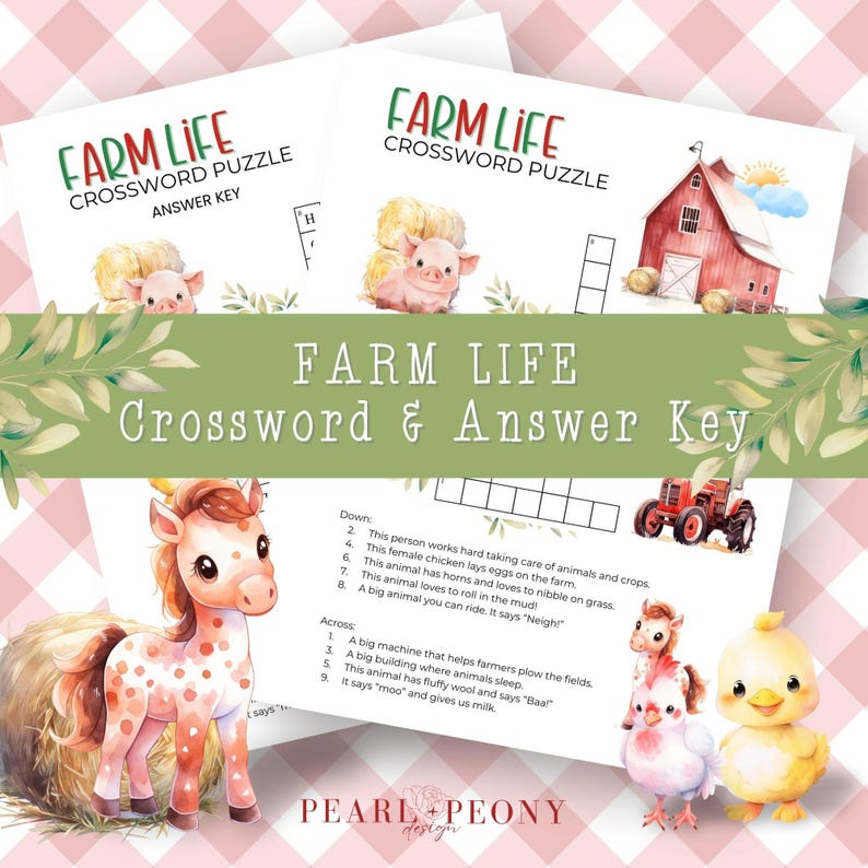 PRINTABLE Farm Animal Activity Pack for Kids, Crossword Puzzle, Word ...