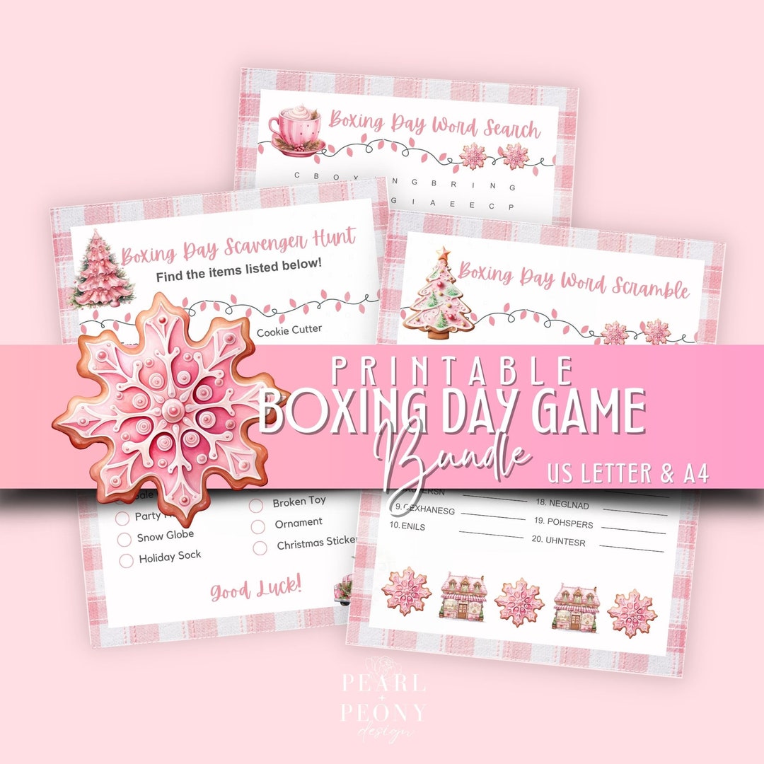 PRINTABLE Pink Boxing Day Party Games Bundle for Kids, Word Scramble ...