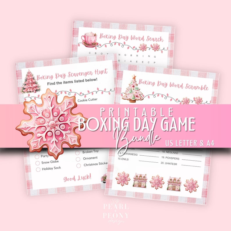 PRINTABLE Pink Boxing Day Party Games Bundle for Kids, Word Scramble ...
