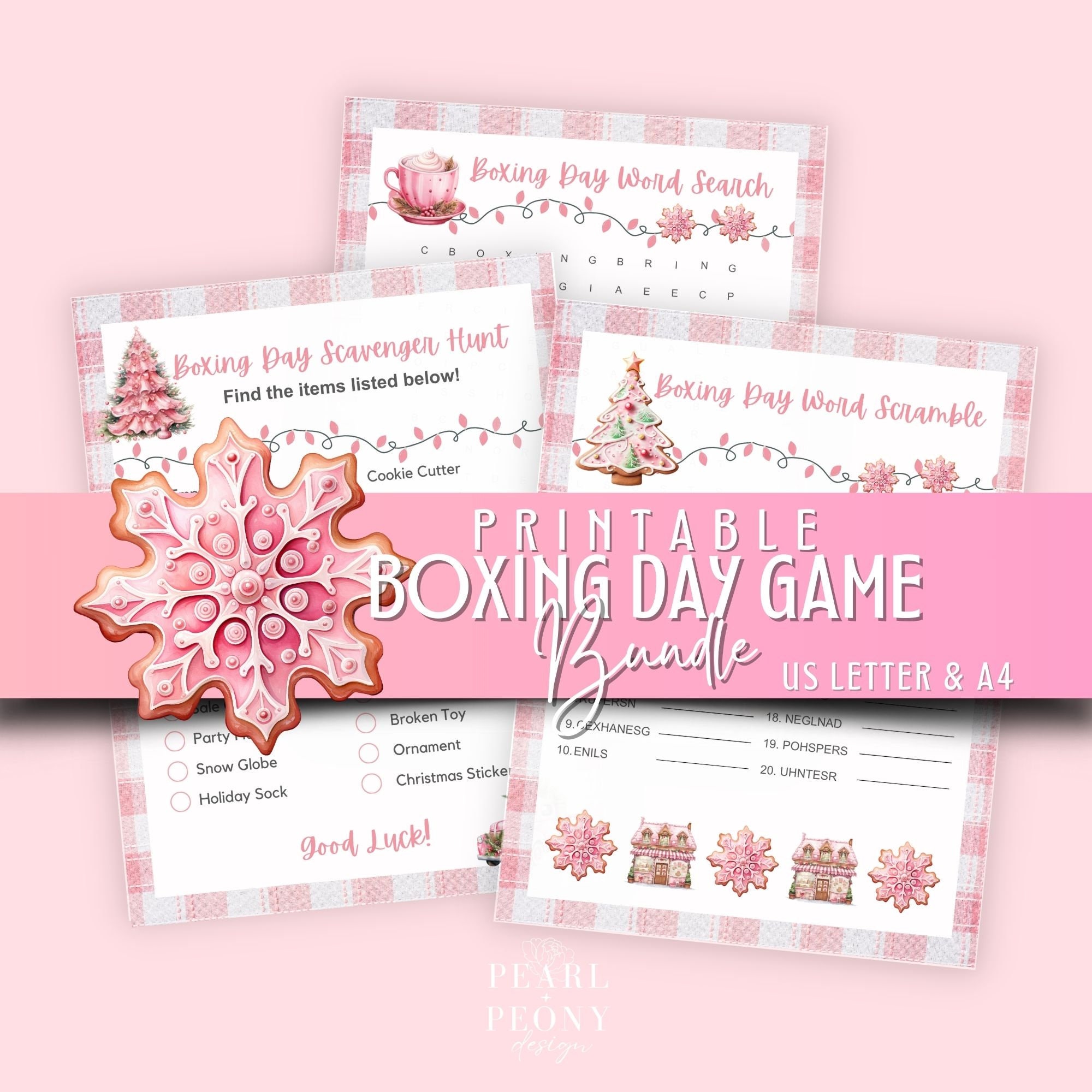 PRINTABLE Pink Boxing Day Party Games Bundle for Kids, Word Scramble ...