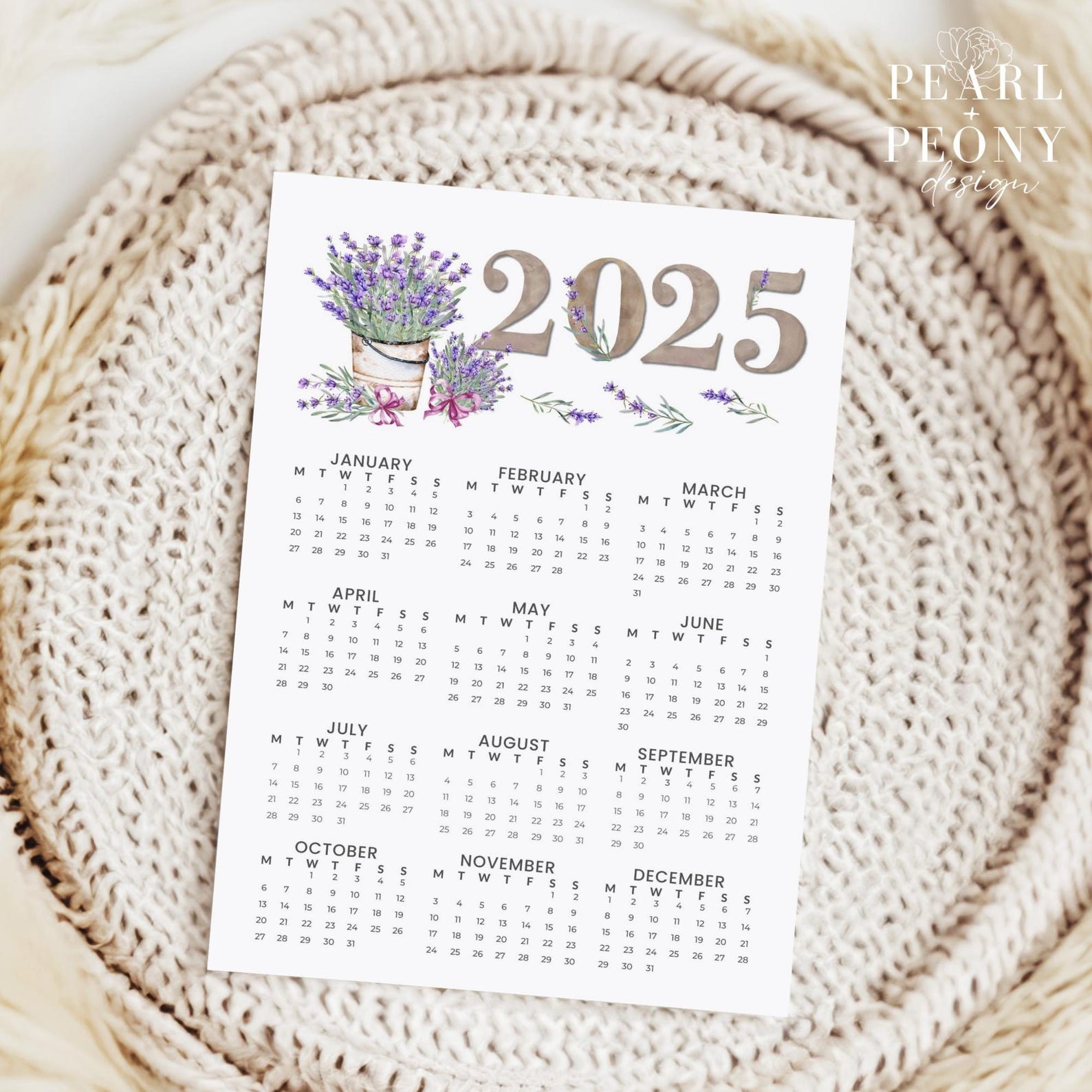 PRINTABLE 2025 Watercolor Lavender Calendar, Cottagecore Home Office ...