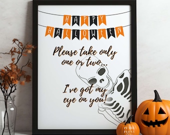 Printable Halloween Candy Bowl Sign, Please Take One Sign, Trick or ...