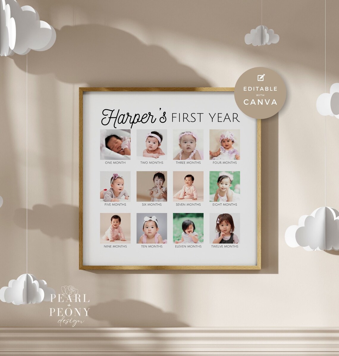 EDITABLE Baby's First Year Photo Collage Template, First Birthday ...