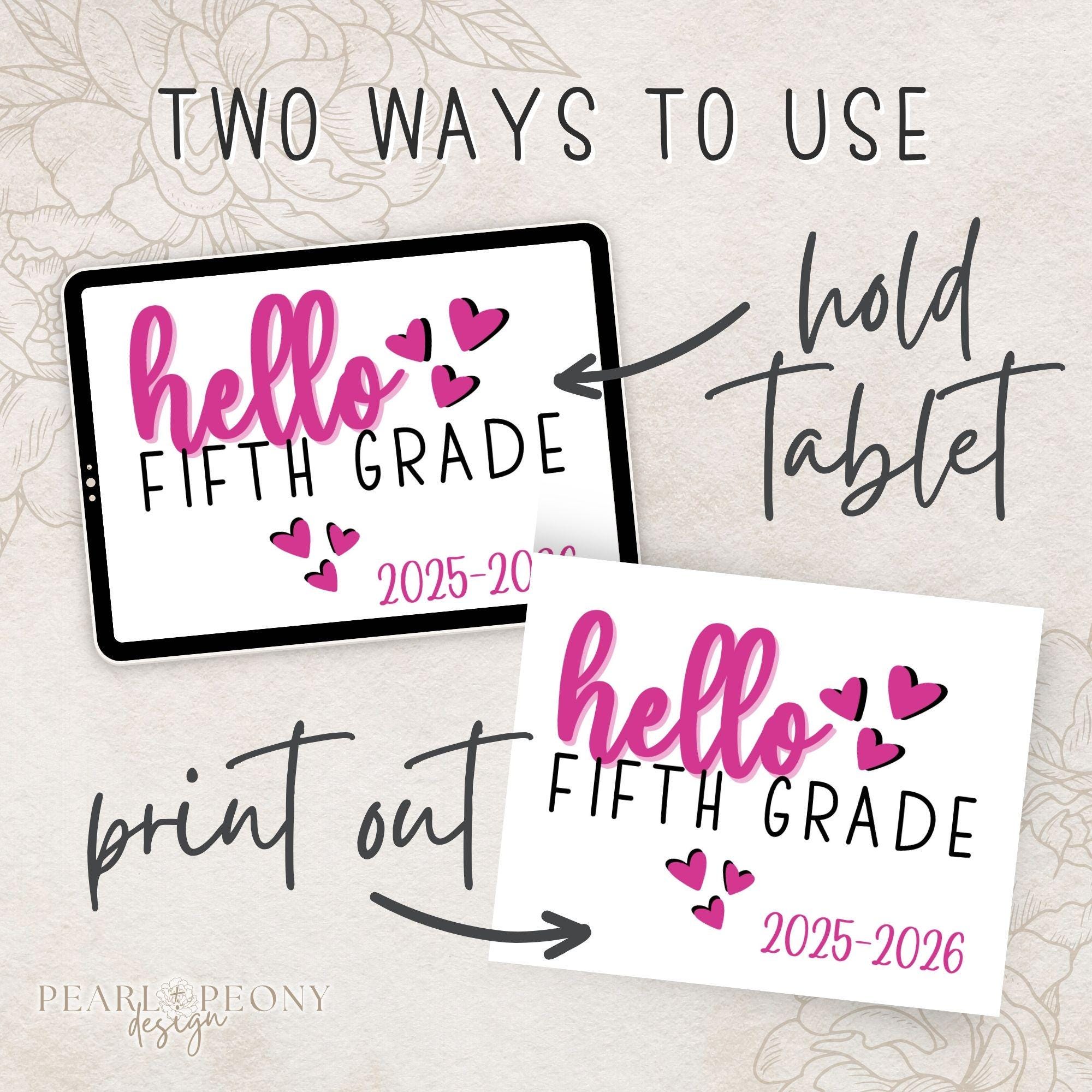 PRINTABLE Pink Preppy First Day of Fifth Grade, Hello Fifth Grade Sign ...