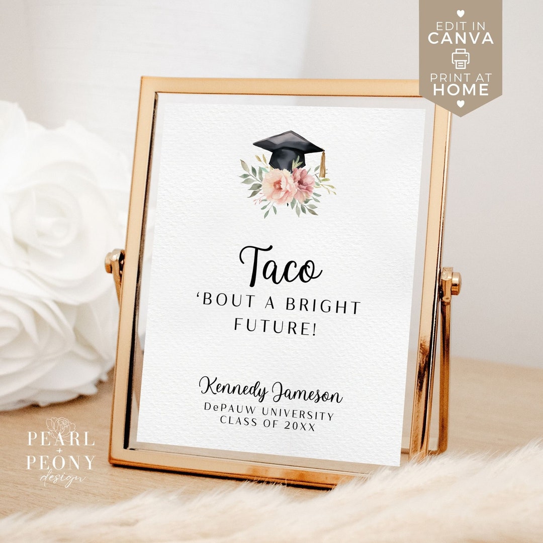 EDITABLE Graduation Party Taco Bar Sign Template, Feminine Peach Floral ...