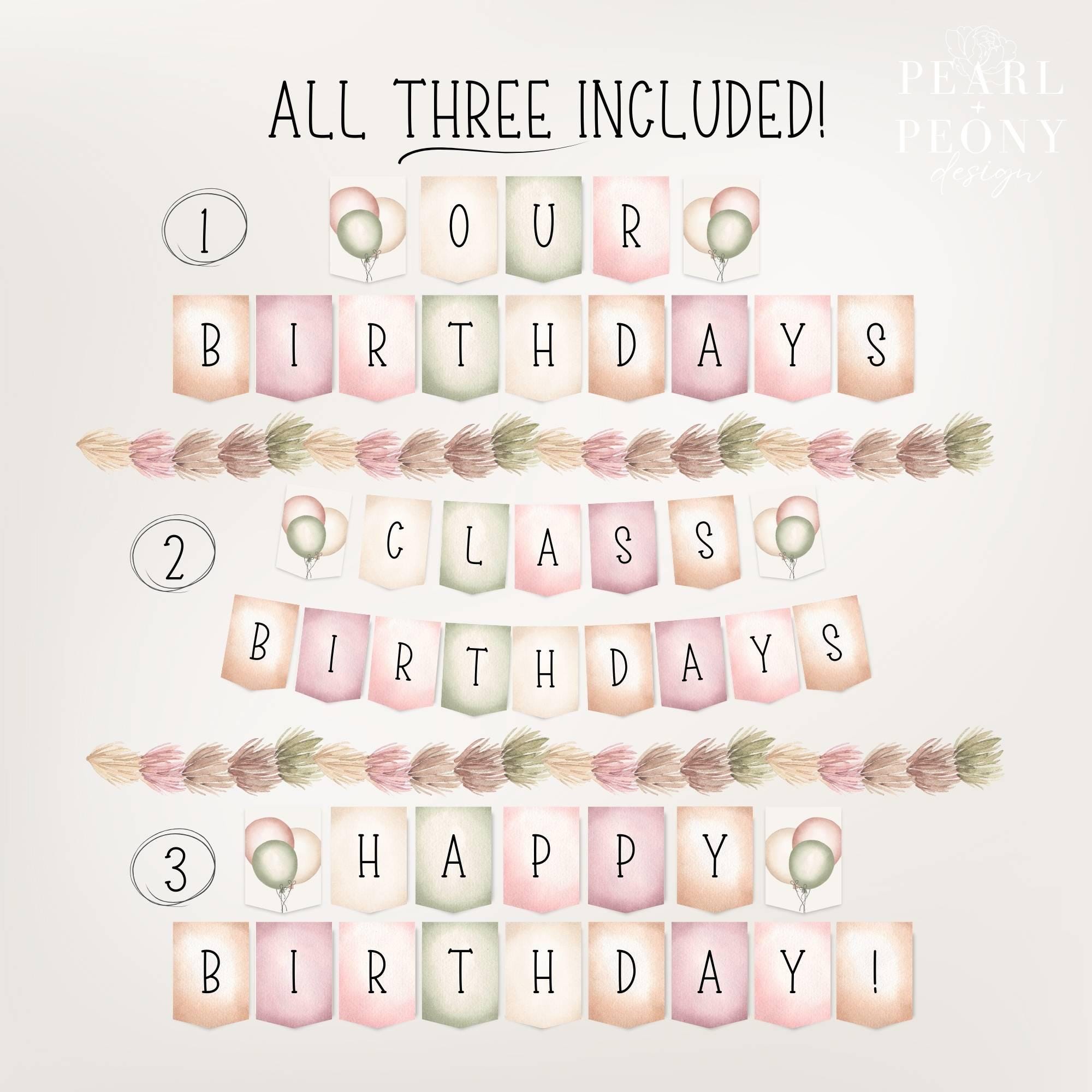 PRINTABLE Classroom Birthday Bulletin Board Display, Watercolor Boho ...