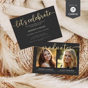 EDITABLE Dual Graduation Party Invitation TEMPLATE, Joint Twins ...