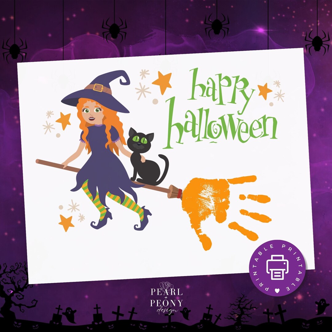 PRINTABLE Halloween Handprint Art, Witch Happy Halloween Craft, Kids ...