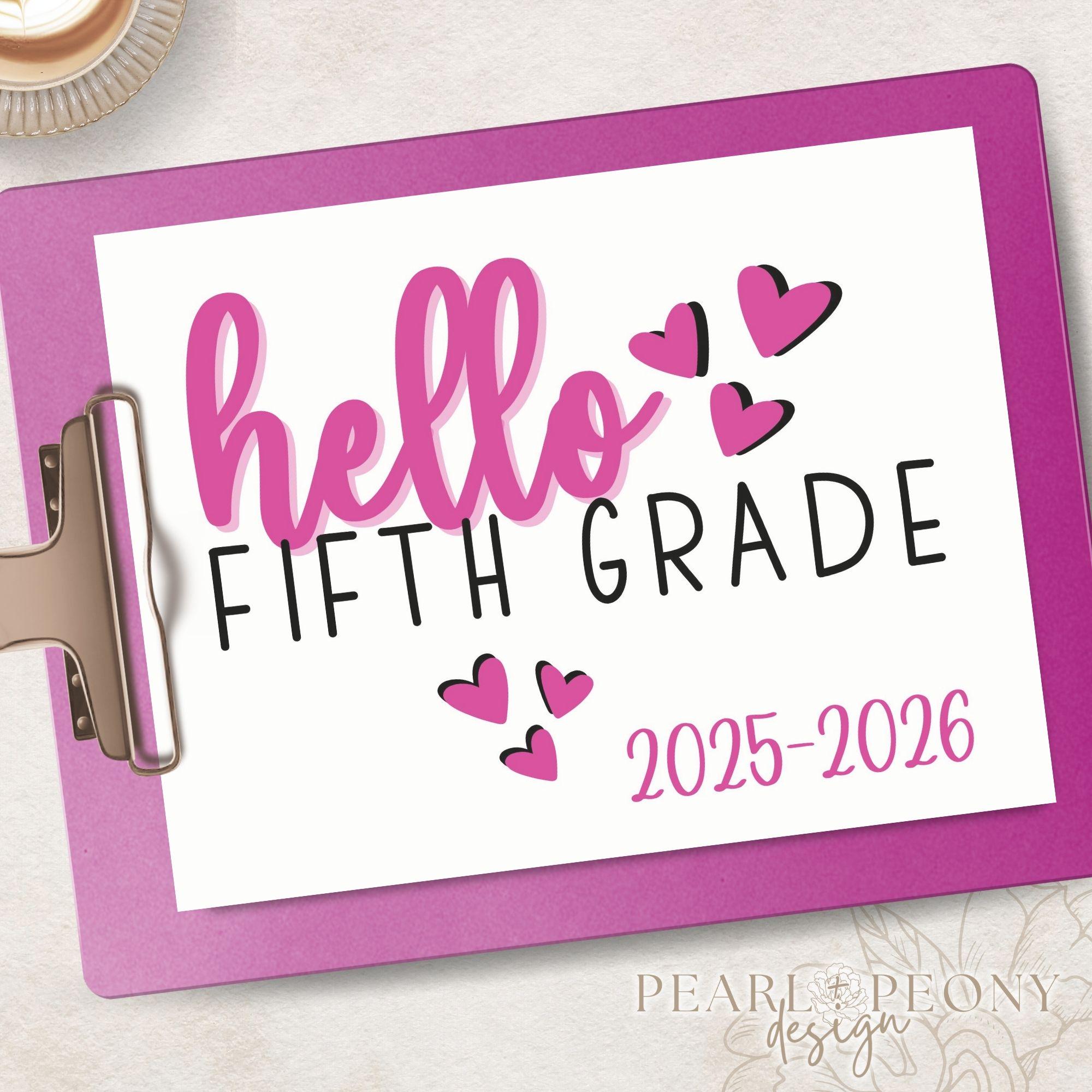 PRINTABLE Pink Preppy First Day of Fifth Grade, Hello Fifth Grade Sign ...
