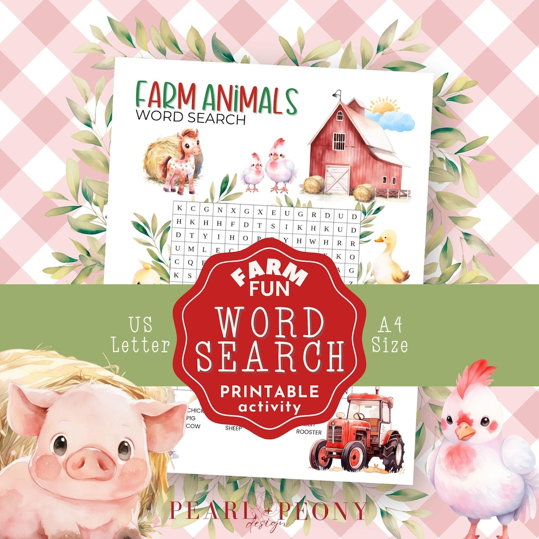 PRINTABLE Farm Animal Word Search Puzzle Activity for Kids, Fun ...