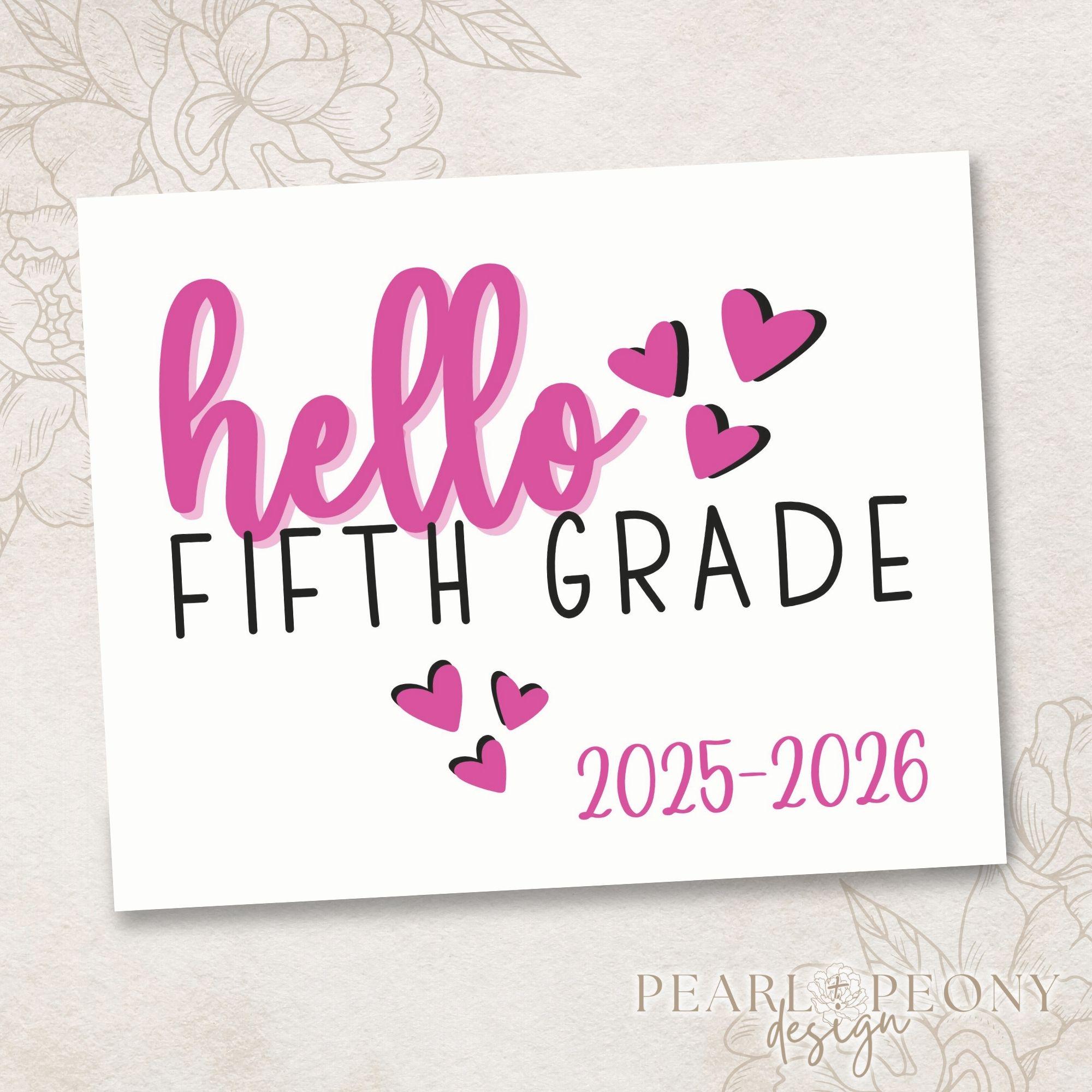PRINTABLE Pink Preppy First Day of Fifth Grade, Hello Fifth Grade Sign ...