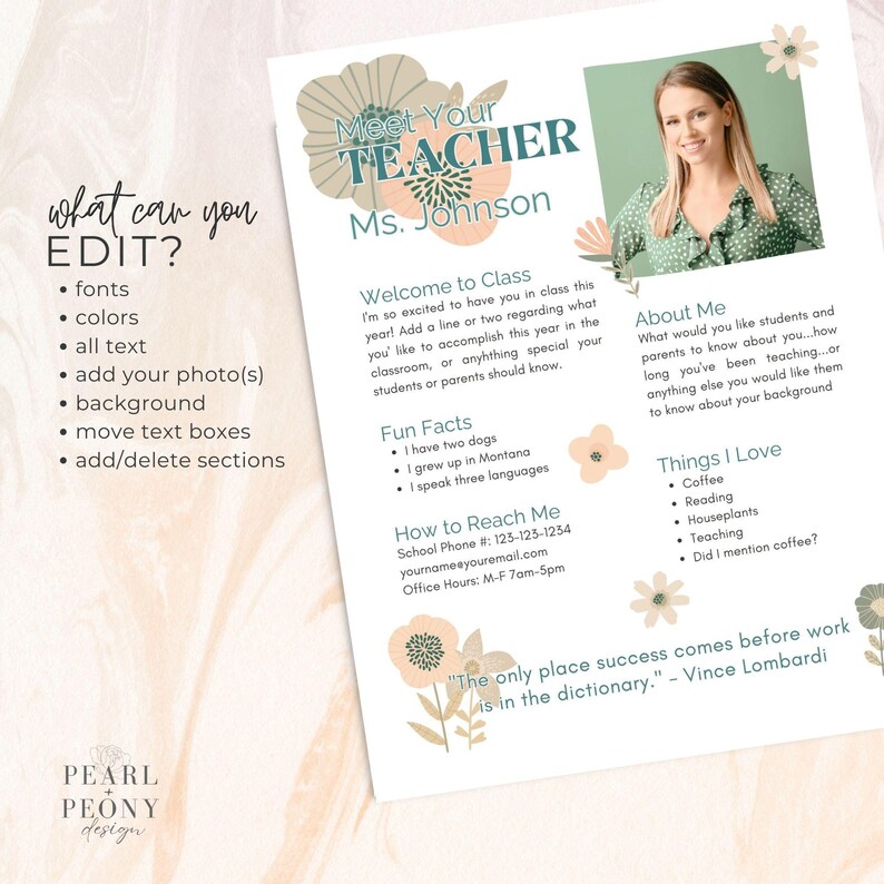 EDITABLE Meet the Teacher Template Boho Floral, Printable or Digital ...