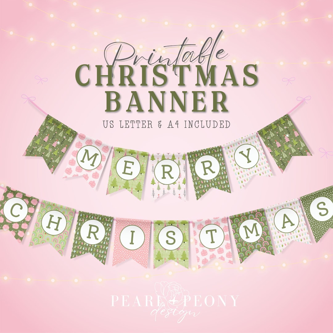 Merry Christmas Banner Garland PRINTABLE Banner for Fireplace - Etsy