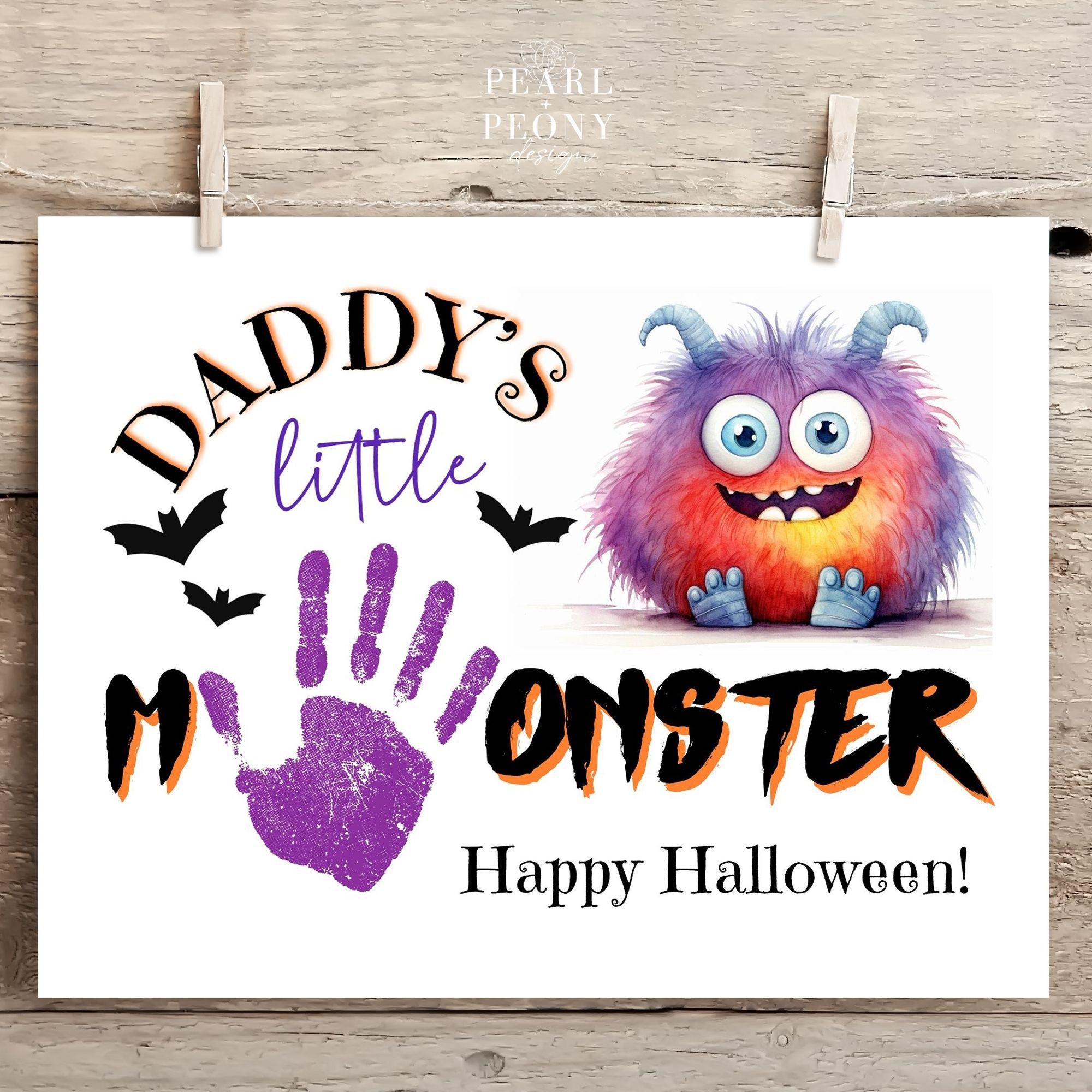 PRINTABLE Cute Halloween Handprint Art Craft for Dad, Little Monster ...