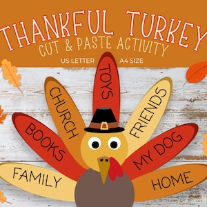 PRINTABLE Thanksgiving Thankful Turkey Craft, DIY Gratitude Activity ...