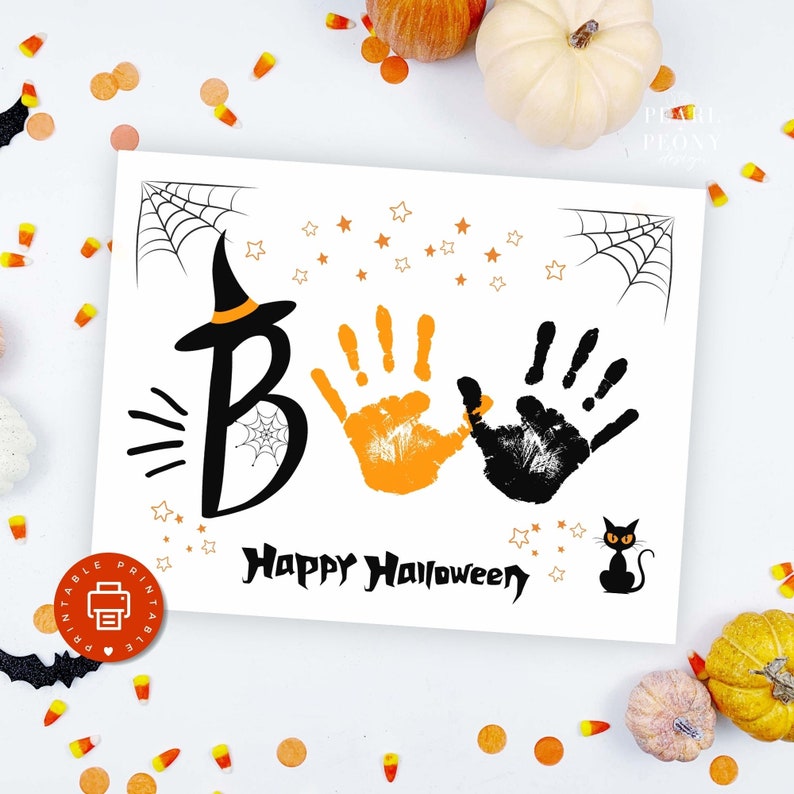 PRINTABLE Halloween Handprint Art, Boo Handprint Fall Art Craft ...