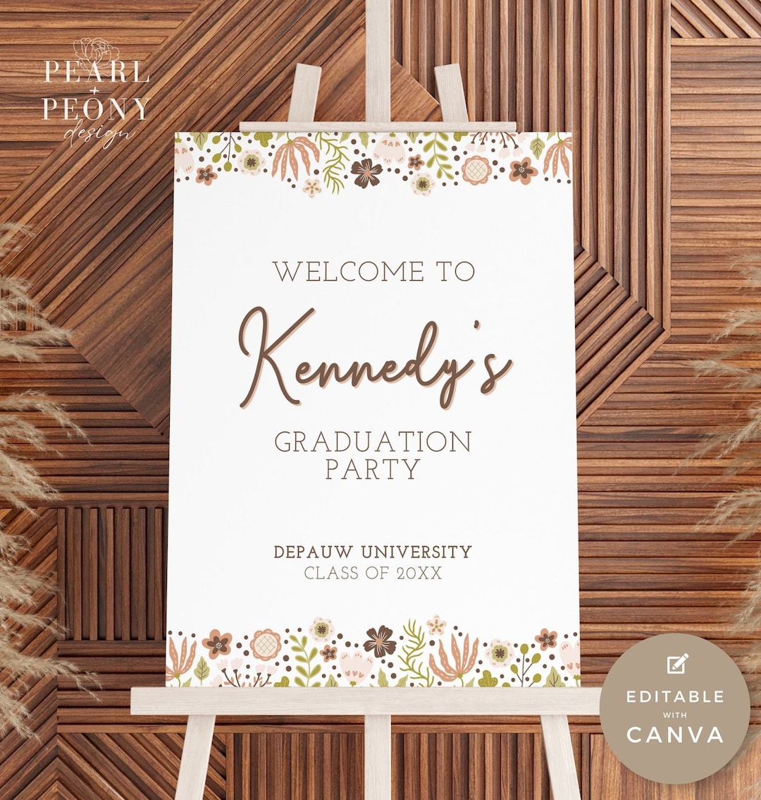 EDITABLE Graduation Party Welcome Sign Template, Modern Boho Floral ...