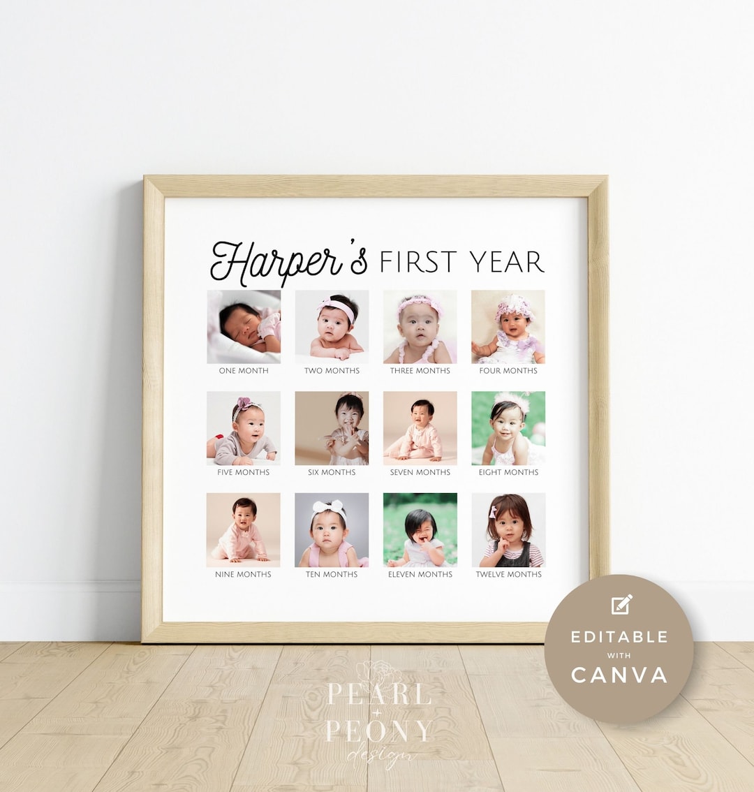 EDITABLE Baby's First Year Photo Collage Template, First Birthday ...