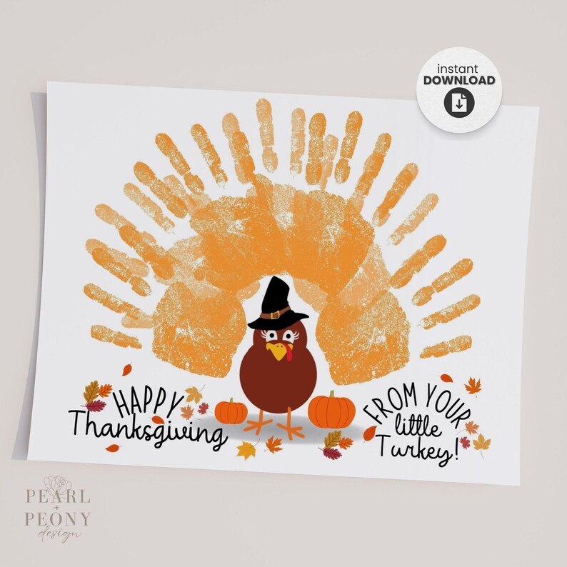 PRINTABLE Thanksgiving Handprint Art Craft, DIY Handprint Fall Art, Pre ...