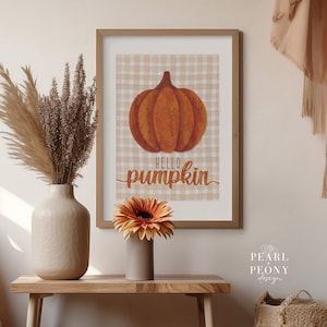 PRINTABLE Pumpkin Wall Art, Hello Pumpkin Print, Plaid Pumpkin Wall ...