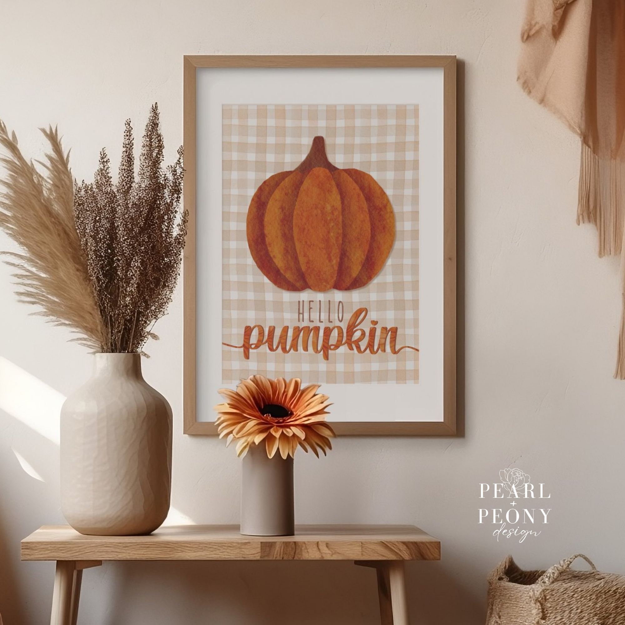 PRINTABLE Pumpkin Wall Art Hello Pumpkin Print Plaid Pumpkin - Etsy