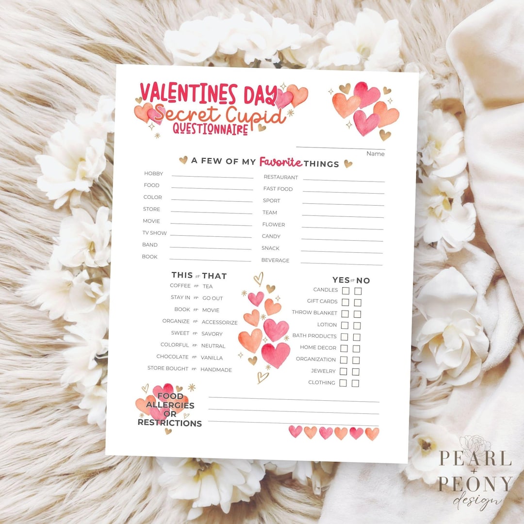 PRINTABLE Valentines Day Secret Cupid Questionnaire for Co-workers ...