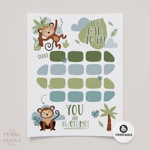 PRINTABLE Cute Monkey Reward Chart, Kids Chore Chart, Routine Sticker ...