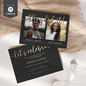 EDITABLE Dual Graduation Party Invitation TEMPLATE, Joint Twins ...
