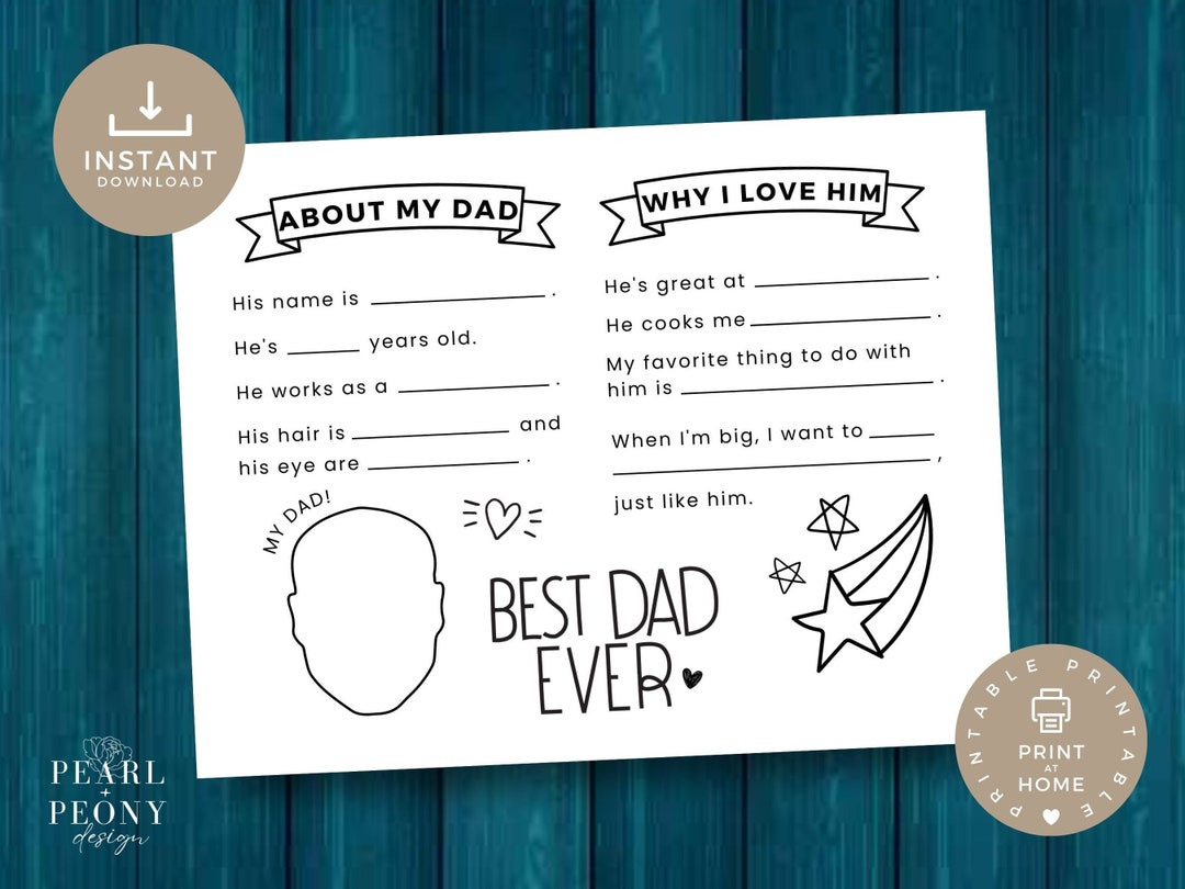 PRINTABLE All About Dad Kid's Activity Page | Father's Day Card From ...