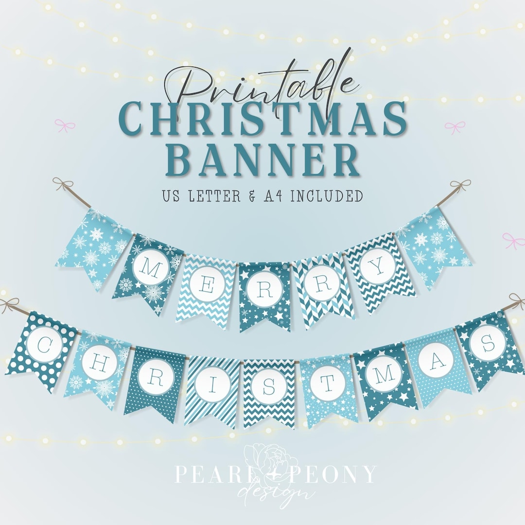 Merry Christmas Banner Garland PRINTABLE, Banner for Fireplace Mantle ...