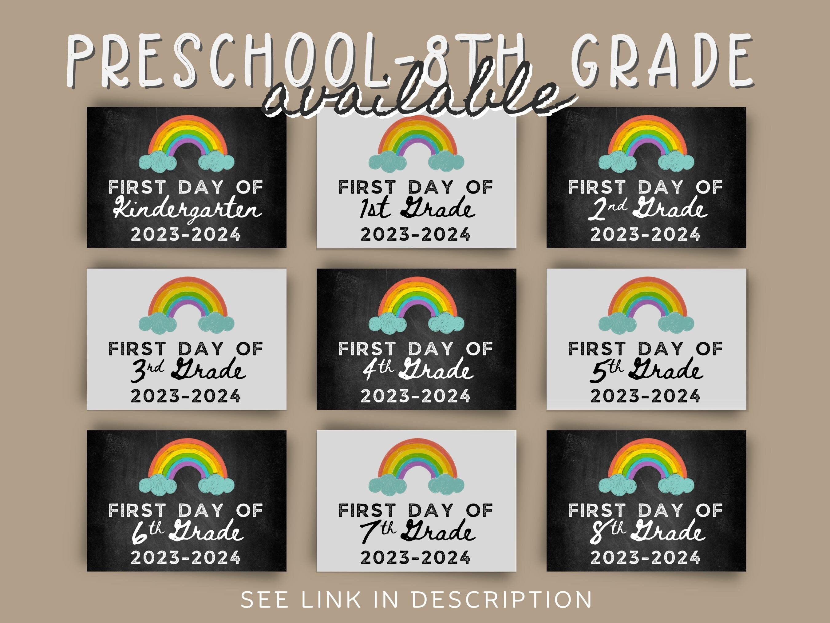PRINTABLE Rainbow Chalkboard First Day of School Sign Back to - Etsy