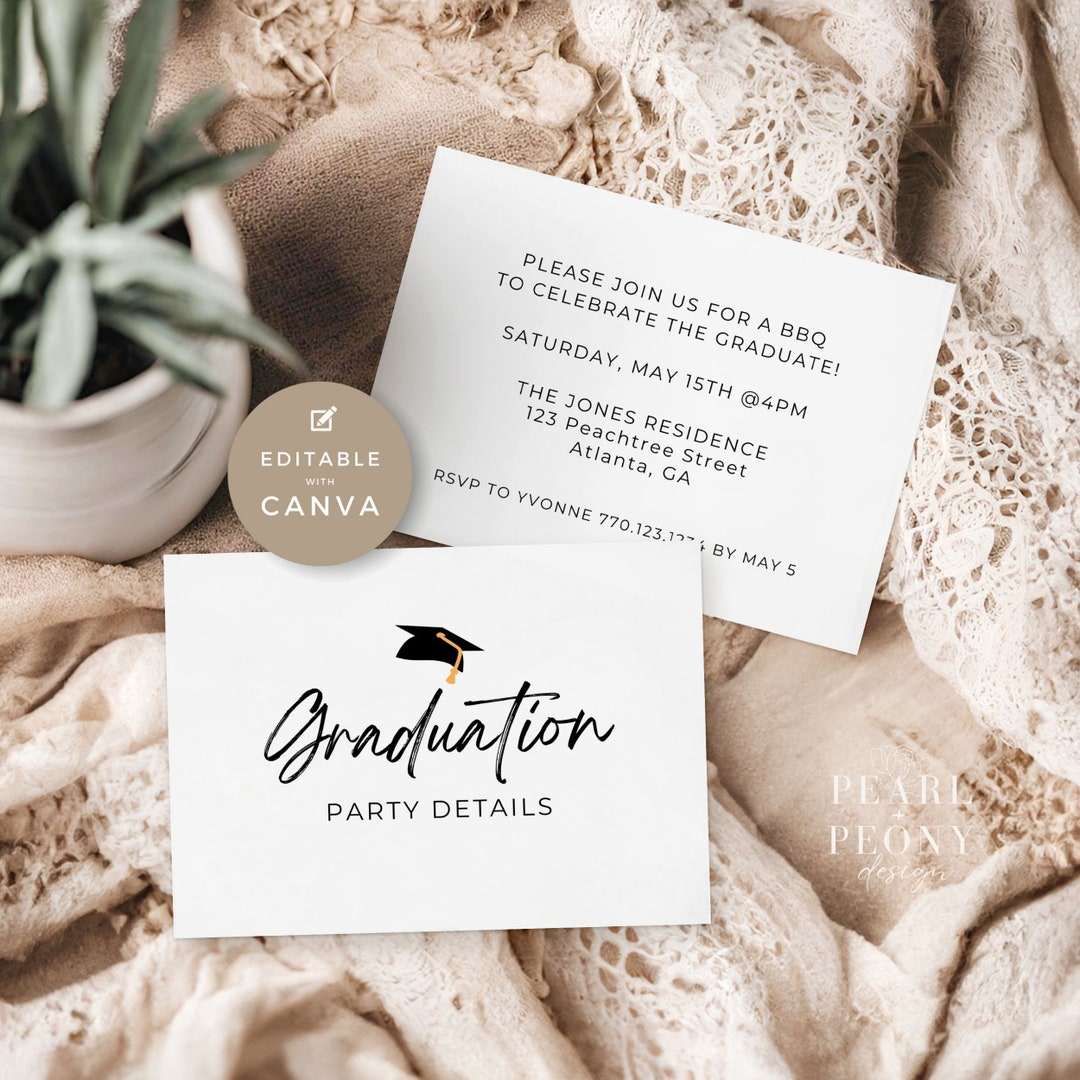 EDITABLE Graduation Party Details Card Template, Printable Party ...