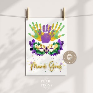 PRINTABLE Mardi Gras Handprint Art Craft for Kids, Mardi Gras Mask ...