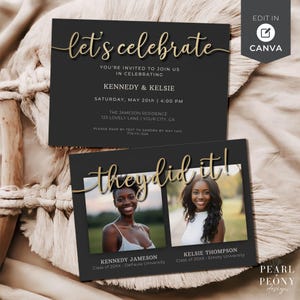 EDITABLE Dual Graduation Party Invitation TEMPLATE, Joint Twins ...