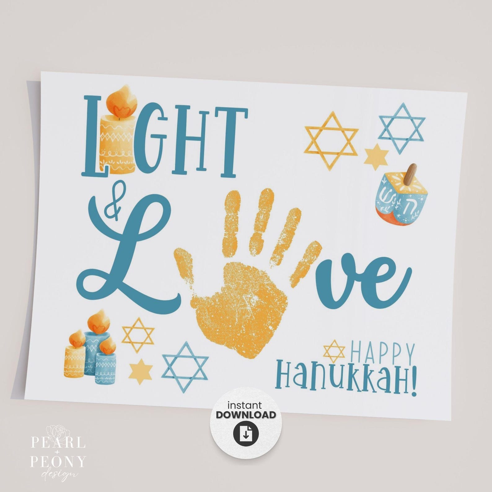 PRINTABLE Hanukkah Handprint Art Craft, DIY Light & Love Holiday Card ...