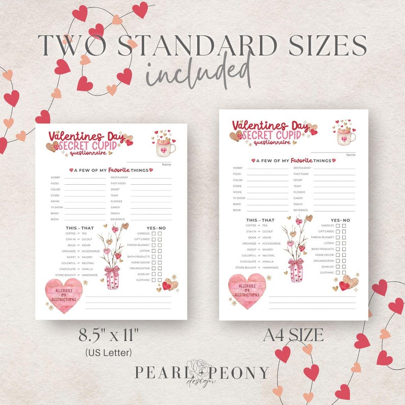 PRINTABLE Valentines Day Secret Cupid Questionnaire for Co-workers ...