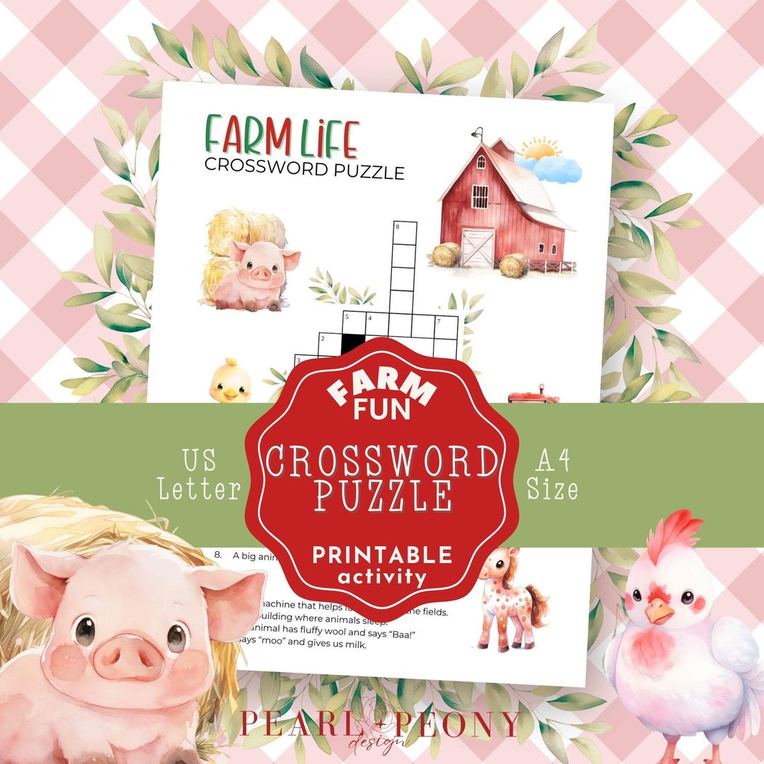 PRINTABLE Farm Animal Crossword Puzzle Activity for Kids, Fun Barnyard Screen Free Game, Rainy ...