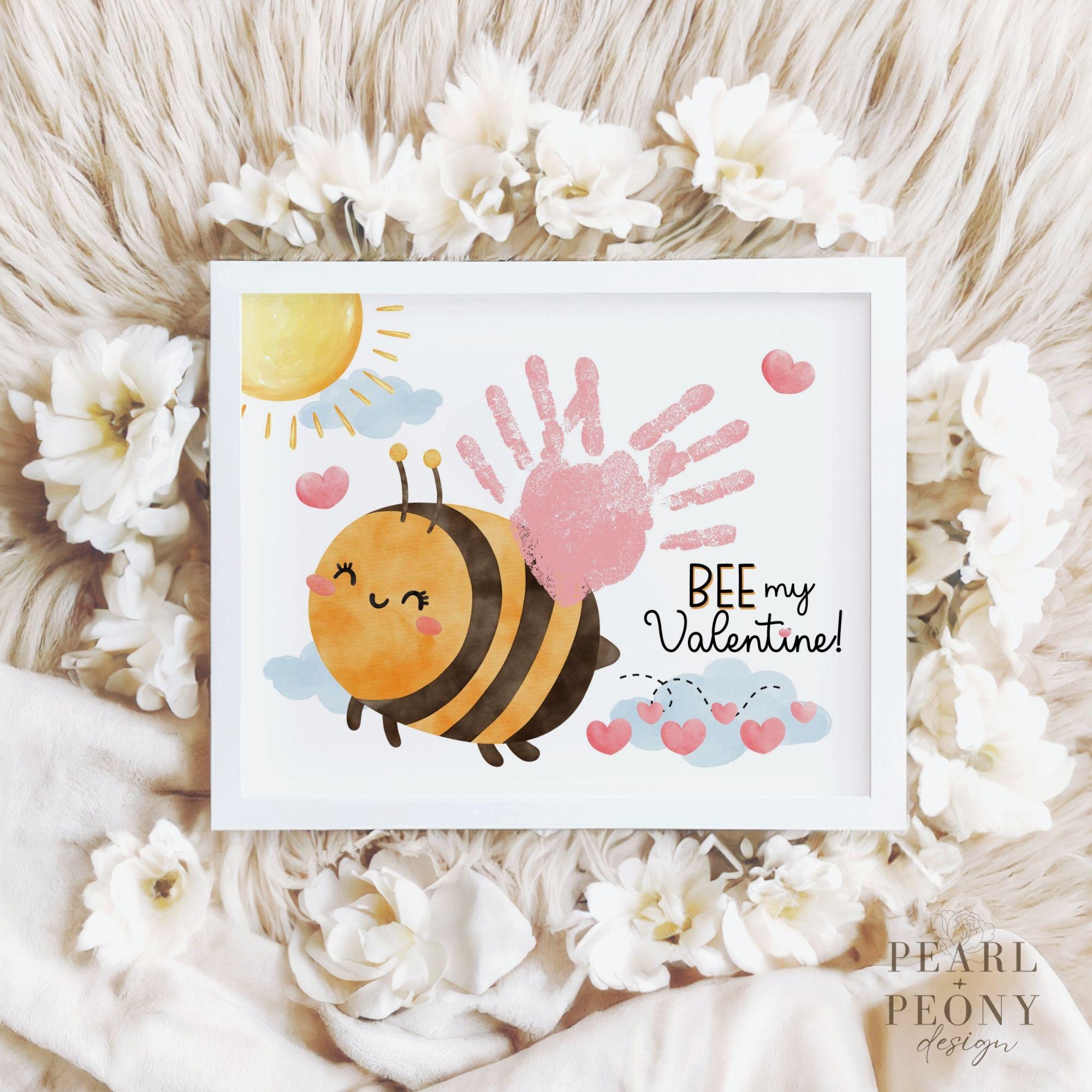 PRINTABLE Bee Valentines Day Handprint Craft, DIY Kids Art Project ...