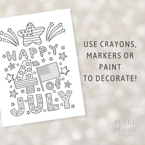 PRINTABLE July 4th Coloring Page for Kids, USA Independence Day Art ...