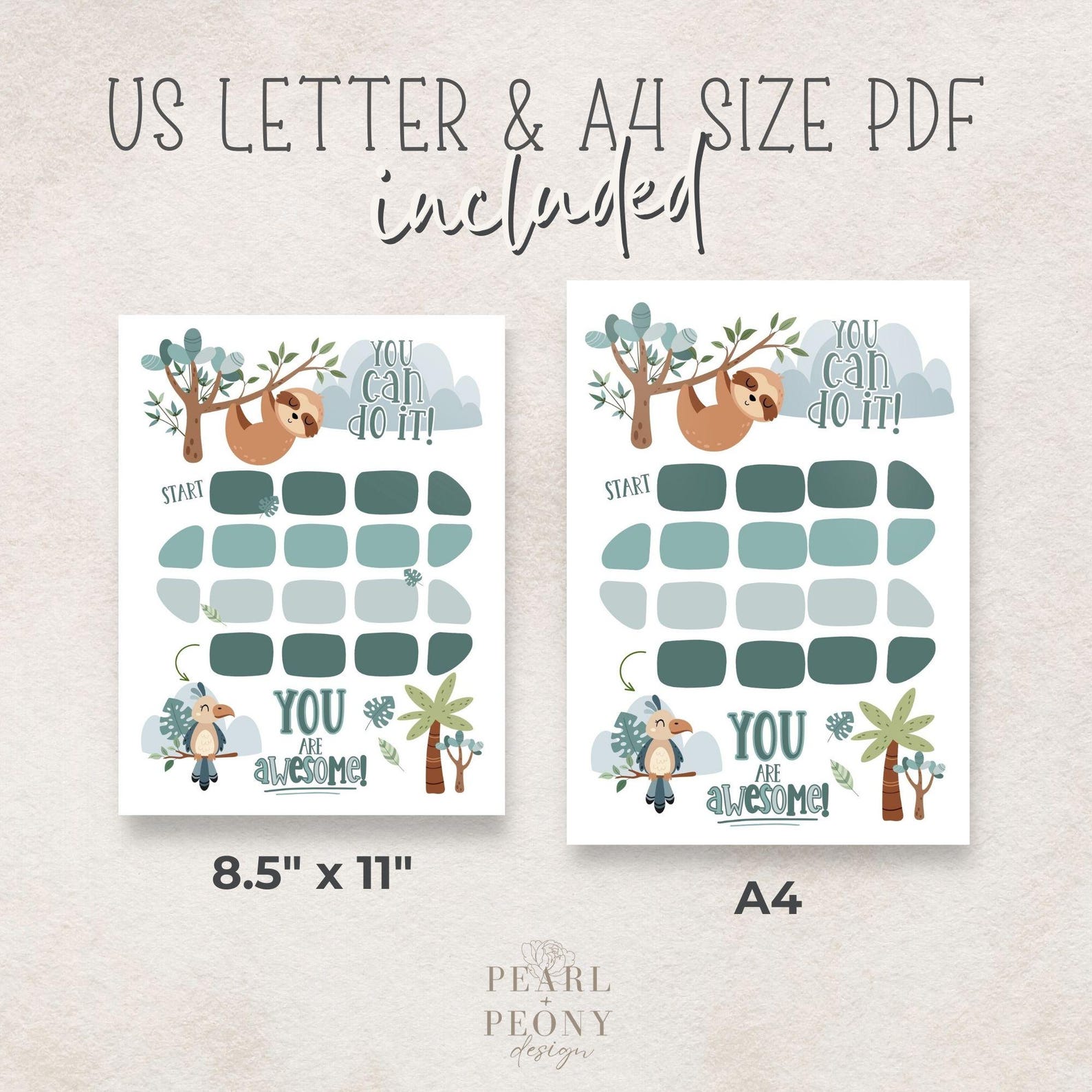 PRINTABLE Cute Sloth Reward Chart, Kids Chore Chart, Routine Sticker ...