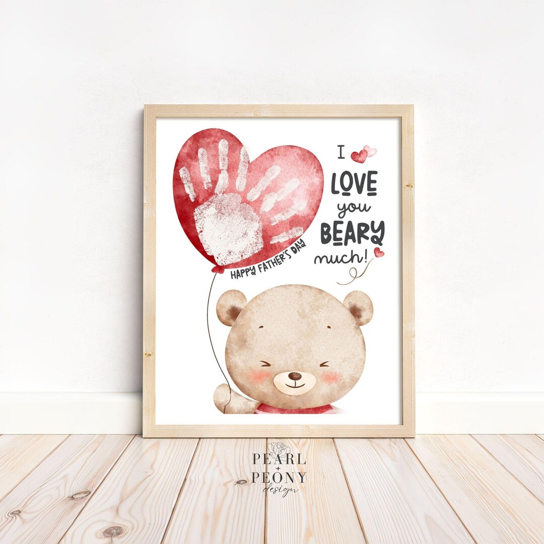 PRINTABLE Fathers Day Handprint Art Craft for Mom, Teddy Bear, Gift ...